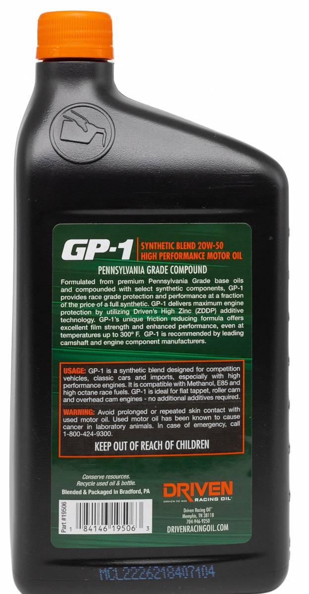 GP-1 20W-50 Synthetic Blend High Performance Oil – Driven Racing Oil ...